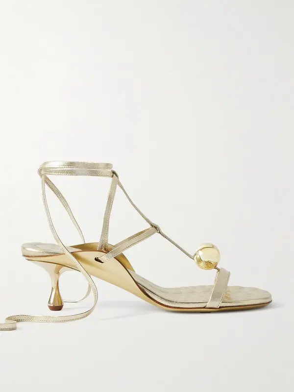 JIMMY CHOO Zyra 50 Embellished Leather Sandals - Gold