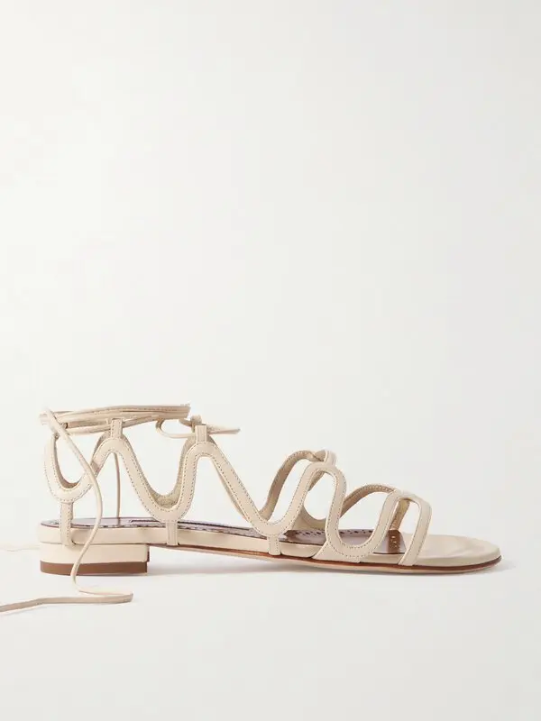 Manolo Blahnik Fawdaflat Leather Gladiator Sandals - Cream