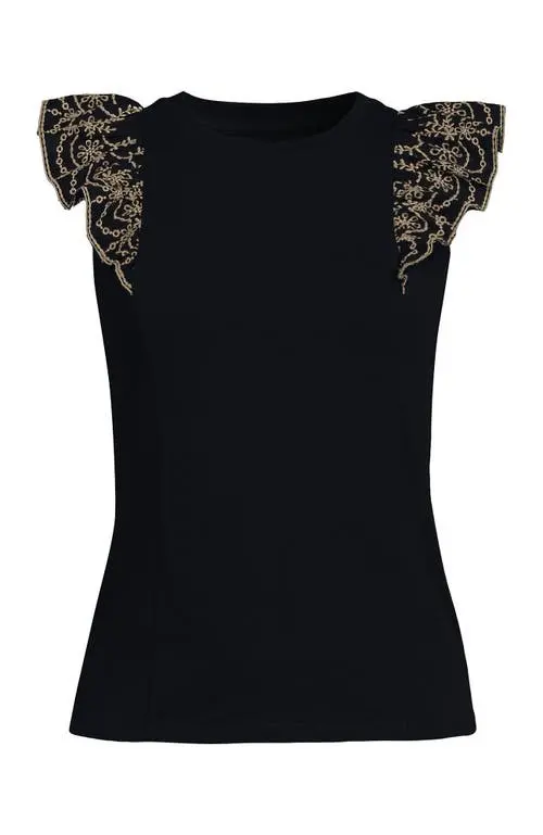 LANDS' END Embroidered Ruffle Tank - Black