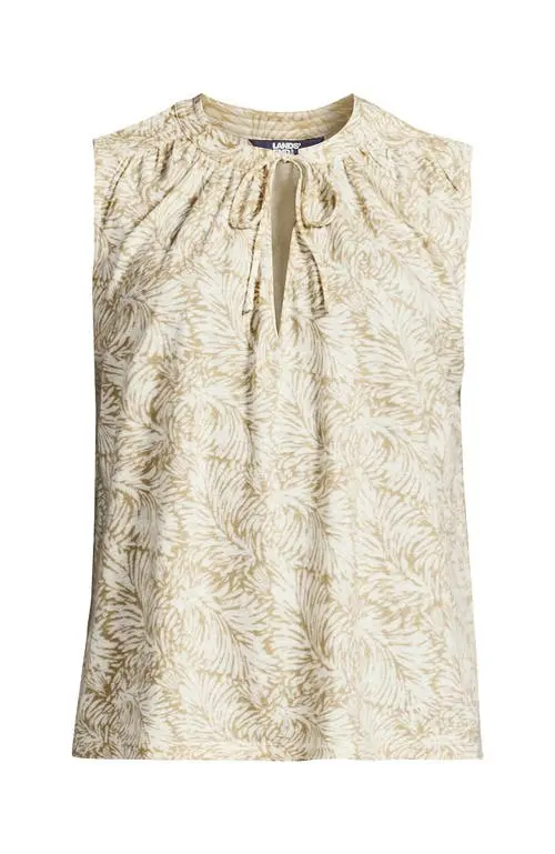 LANDS' END Linen Blend Notch Neck Swing Tank Top - Champagne Leaf Scroll
