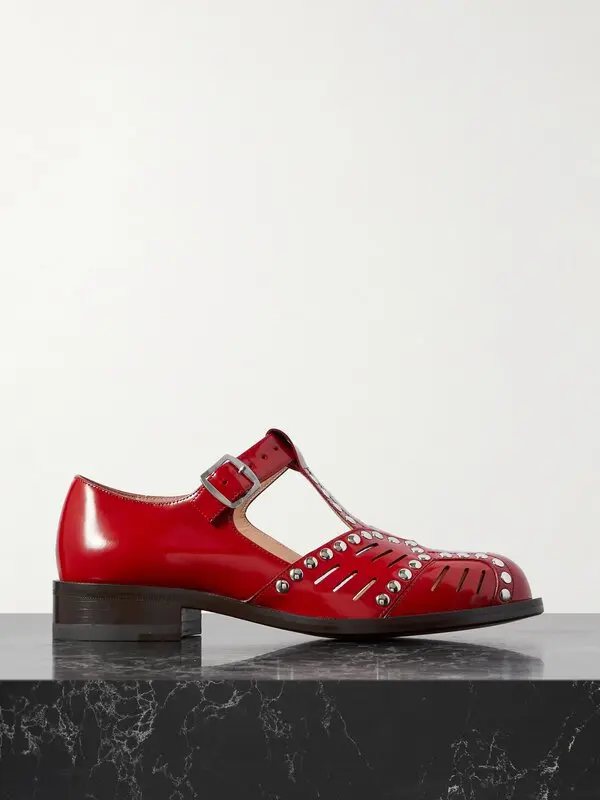 Bally Spiegel Studded Glossed-leather Brogues - Red
