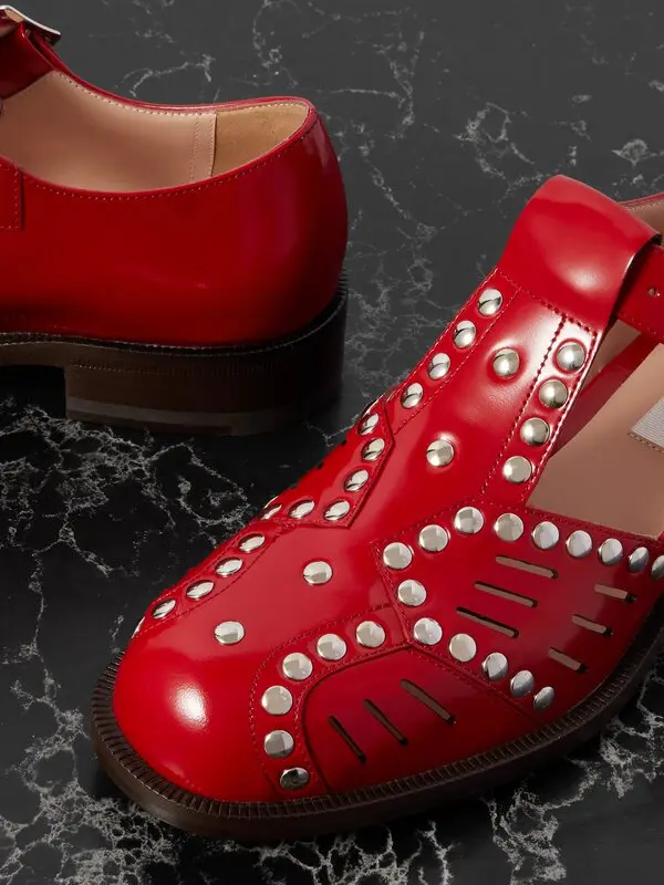 Bally Spiegel Studded Glossed-leather Brogues - Red