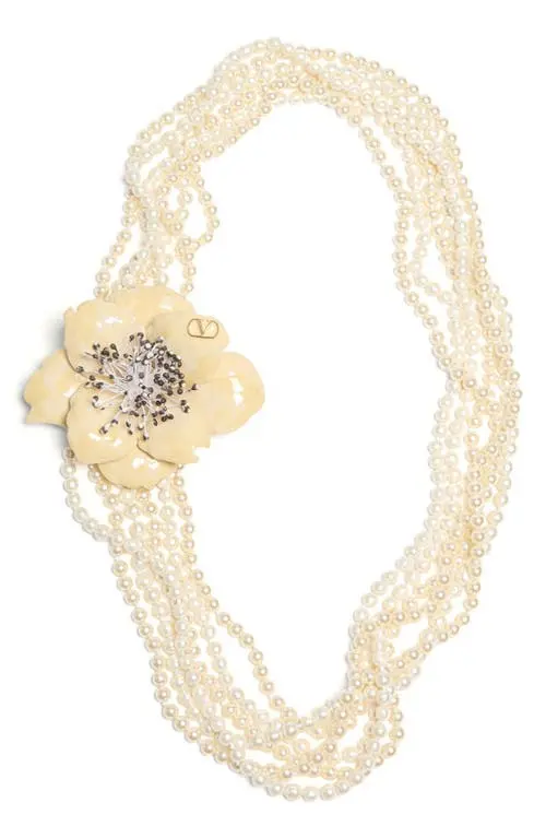 Valentino Garavani Flower Faux Pearl Necklace - Cream Multi