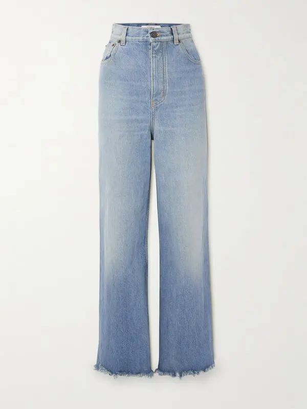 Chloé Frayed High-rise Wide-leg Jeans - Blue