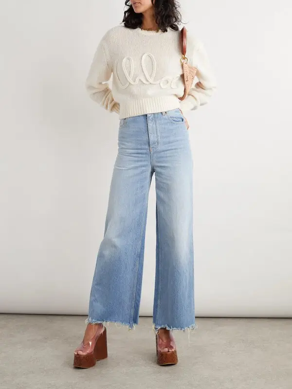 Chloé Frayed High-rise Wide-leg Jeans - Blue