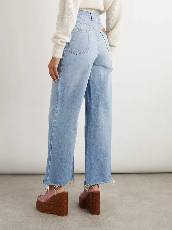 Chloé Frayed High-rise Wide-leg Jeans - Blue