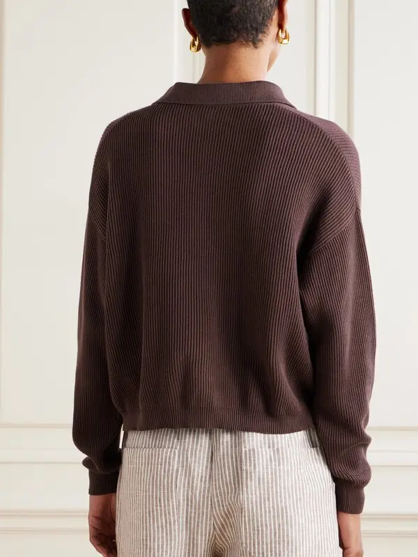 Brunello Cucinelli Ribbed Cotton Polo Sweater