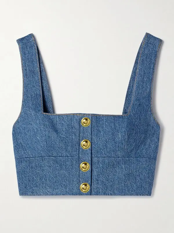 Adam Lippes Quinn Cropped Denim Top - Blue