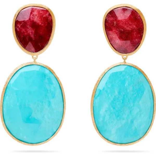 Marco Bicego Lunaria Thulite & Turquoise Drop Earrings - Gold