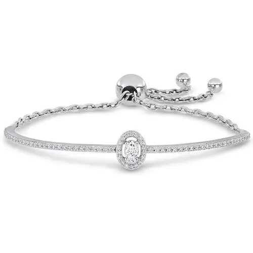 JULIANNA B. Moissanite Halo Bolo Bracelet - Sterling Silver