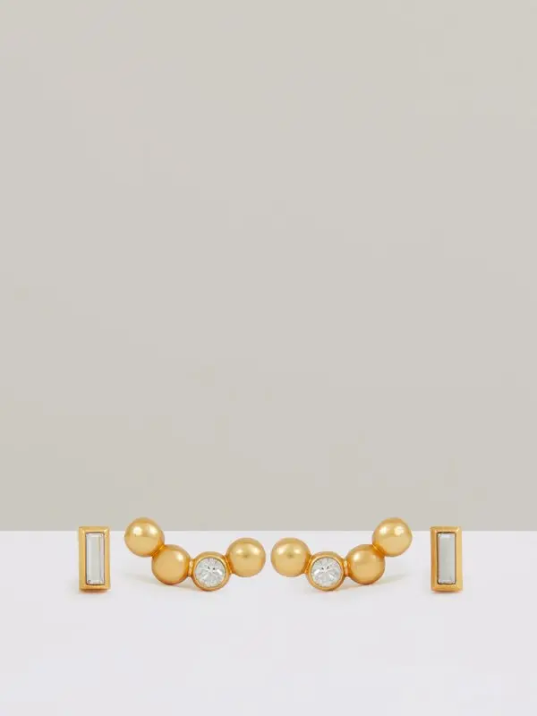REISS Mina Micro Baguette And Crystal Stud Earrings Set - Gold Tone