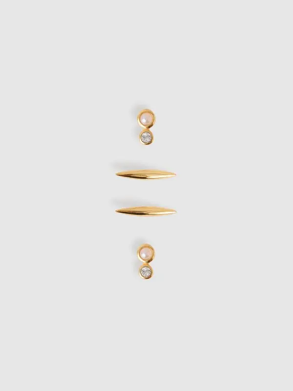 REISS Minnie Micro Faux-pearl And Bar Stud Earrings Set - Gold Tone