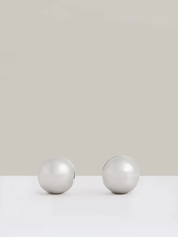 REISS Pollie Polished Ball Huggie Earrings - Silver Tone