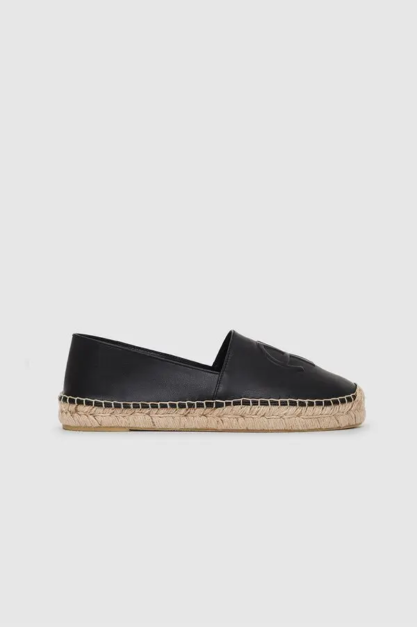 ANINE BING Paloma Embossed Leather Espadrilles - Black