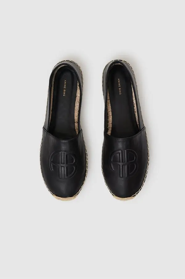 ANINE BING Paloma Embossed Leather Espadrilles - Black