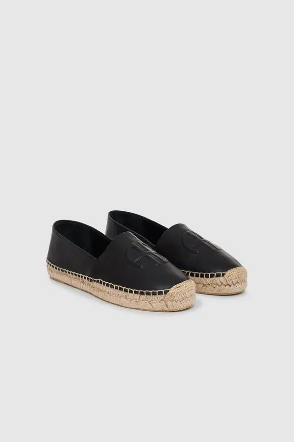 ANINE BING Paloma Embossed Leather Espadrilles - Black