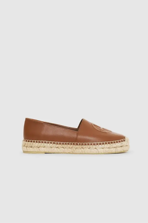 ANINE BING Paloma Embossed Leather Espadrilles - Cognac