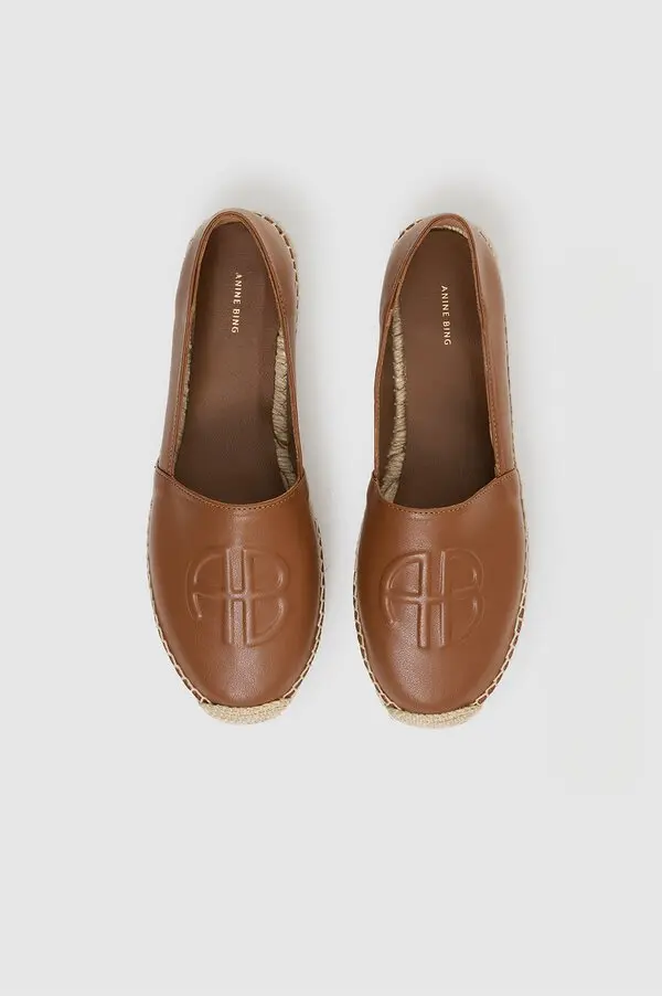 ANINE BING Paloma Embossed Leather Espadrilles - Cognac