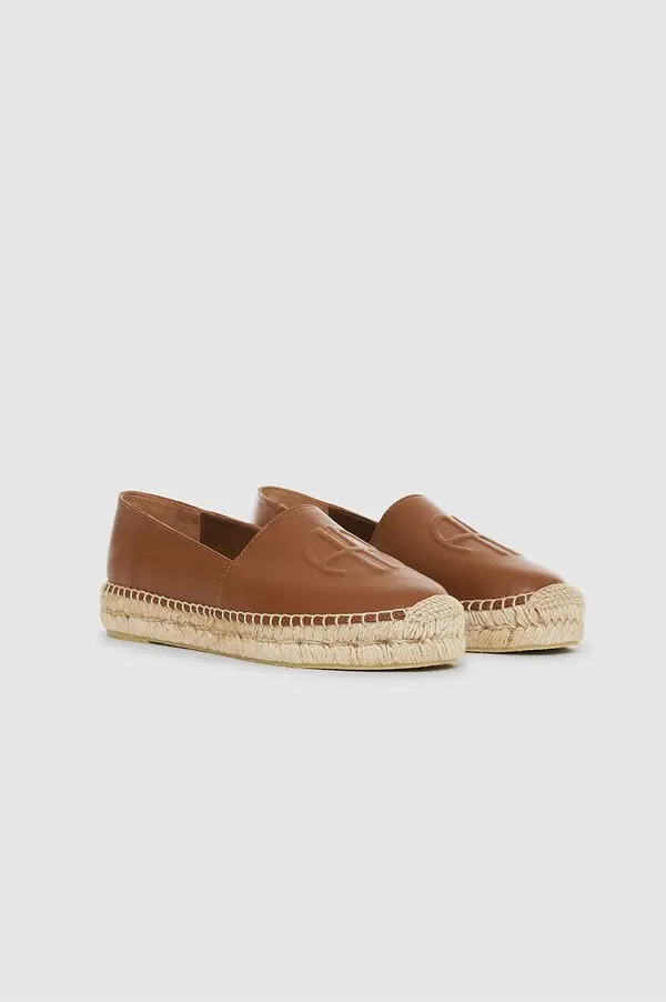 ANINE BING Paloma Embossed Leather Espadrilles - Cognac
