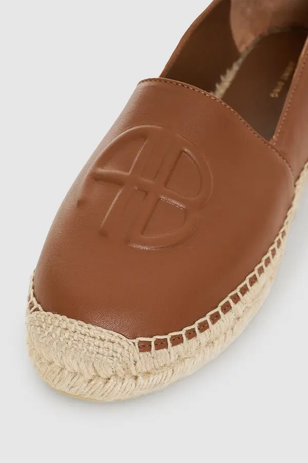 ANINE BING Paloma Embossed Leather Espadrilles - Cognac