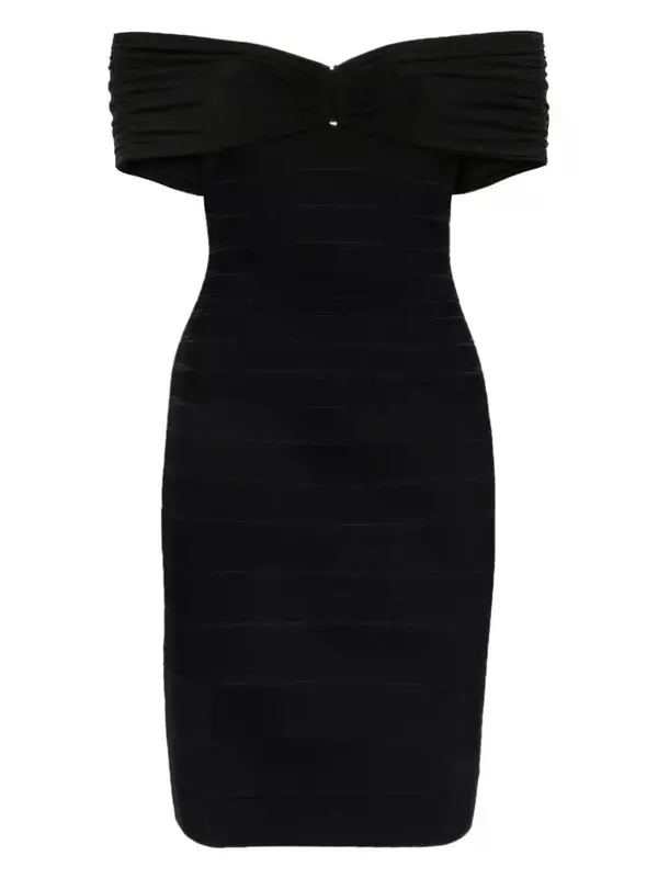 Herve Leger Celine Off-The-Shoulder Bandage Mini Dress - Black - 10% Off |  Editorialist