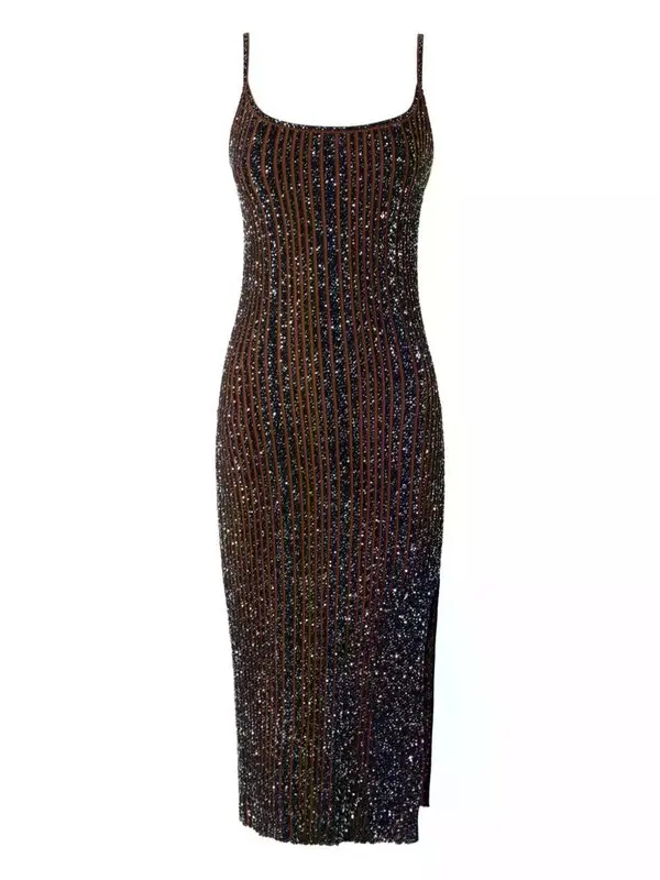 slim fit dress slacks M Missoni knitted sleeveless pleated navy/gold glittery midi dress - BOPF