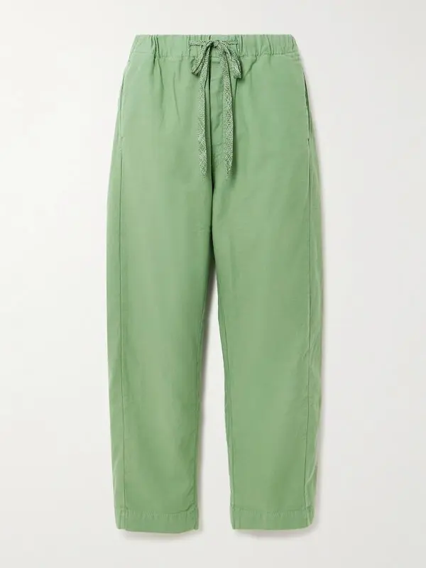 MOTHER The Drawn Half-pipe Cotton-canvas Barrel-leg Trousers - Green