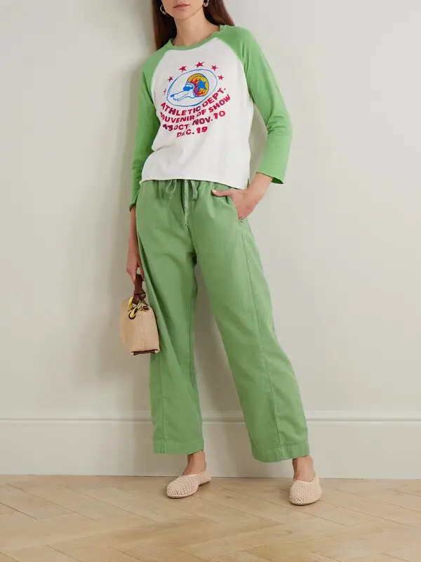 MOTHER The Drawn Half-pipe Cotton-canvas Barrel-leg Trousers - Green