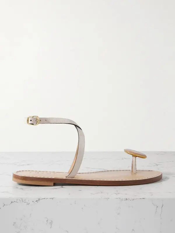 AMANU The Kigali Embellished Suede Sandals - Neutrals