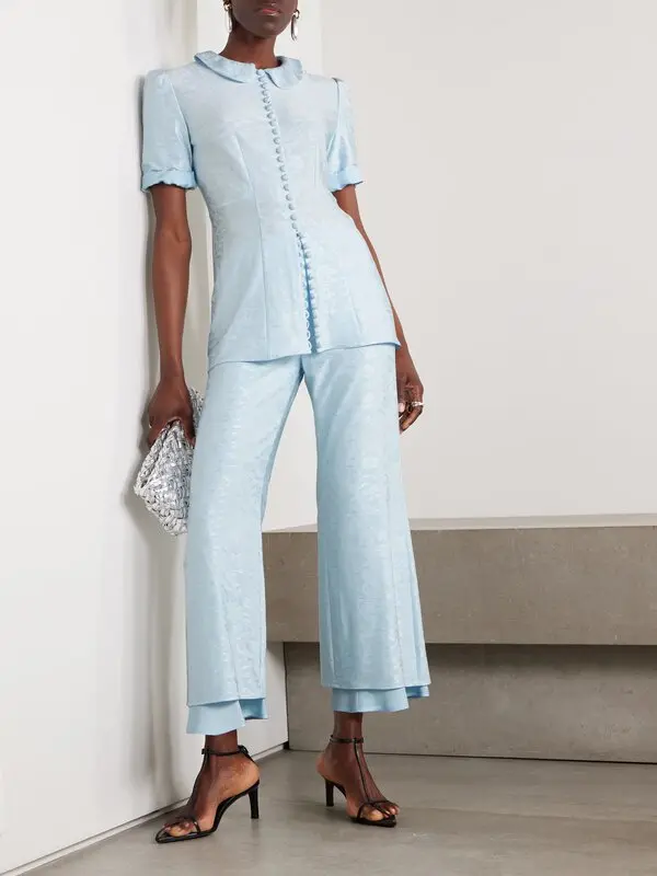 JIL SANDER Floral Jacquard Cropped Flared Trousers