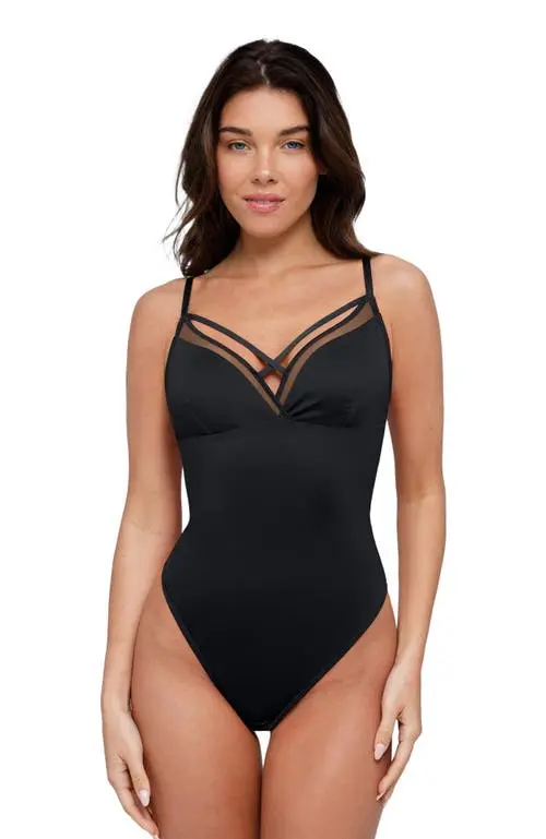 POPILUSH Shapewear Sheer Mesh Sleeveless Bodysuit - Midnight Black