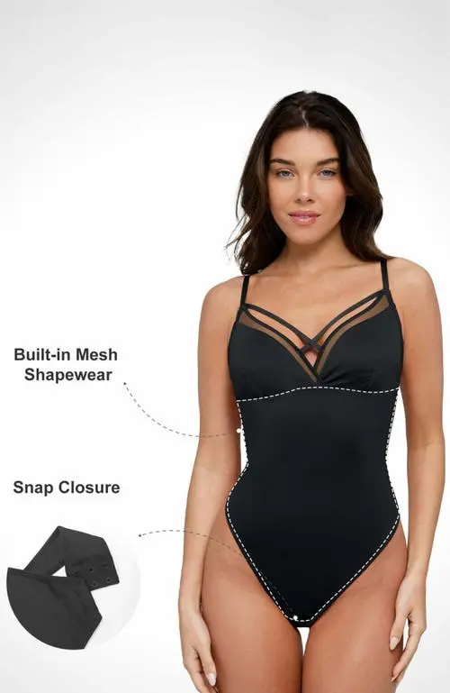 POPILUSH Shapewear Sheer Mesh Sleeveless Bodysuit - Midnight Black