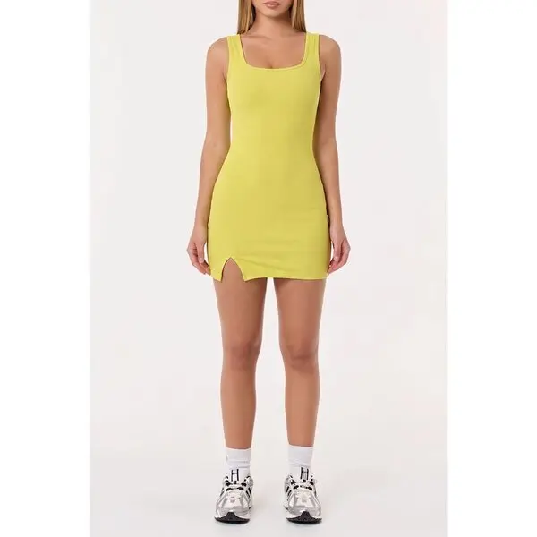 POPILUSH Modal Wide Straps Built-in Shapewear Mini Lounge Dress - Lemon