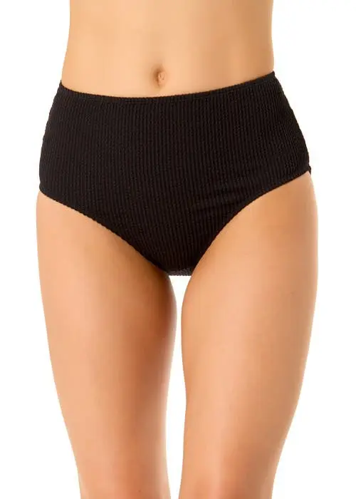 ANNE COLE Textured High Waist Swim Bottom - Black