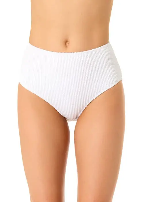 ANNE COLE Textured High Waist Swim Bottom - White