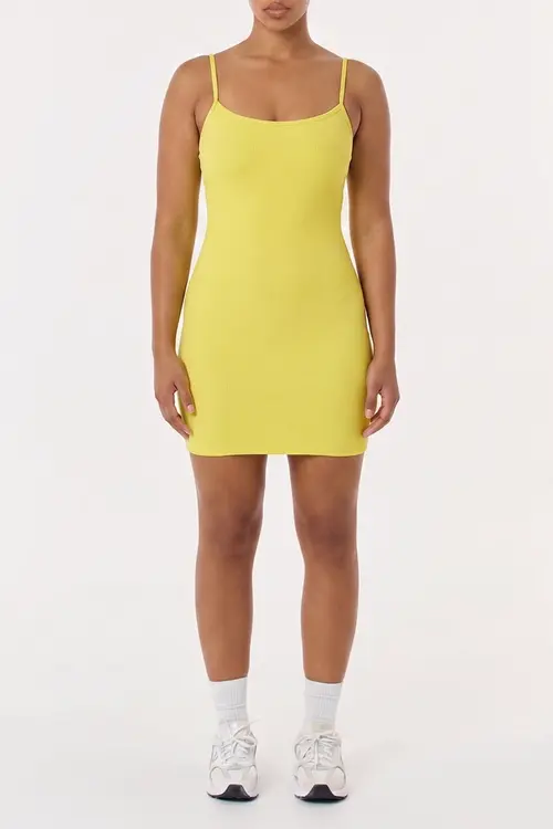 POPILUSH Shapewear Solid Modal Butt Lift Mini Slip Dress - Lemon