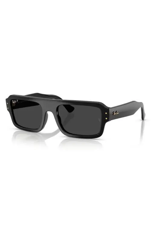 Ray-ban 56mm Polarized Rectangle Sunglasses - Black