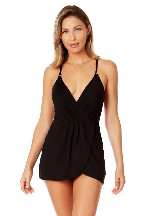 ANNE COLE Swim Dress With Skirted Bottom - Black