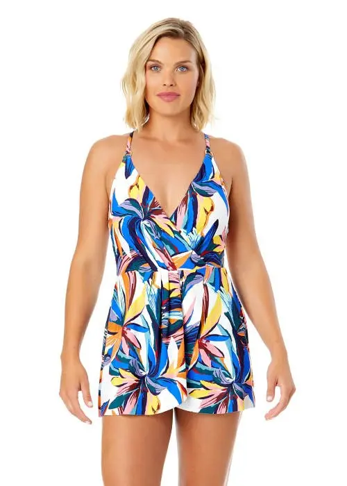 ANNE COLE Swim Dress With Skirted Bottom - Riviera Floral
