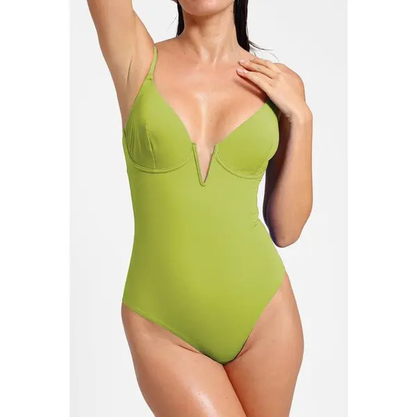 POPILUSH Plunging V One-piece Swimsuit - Lime Green