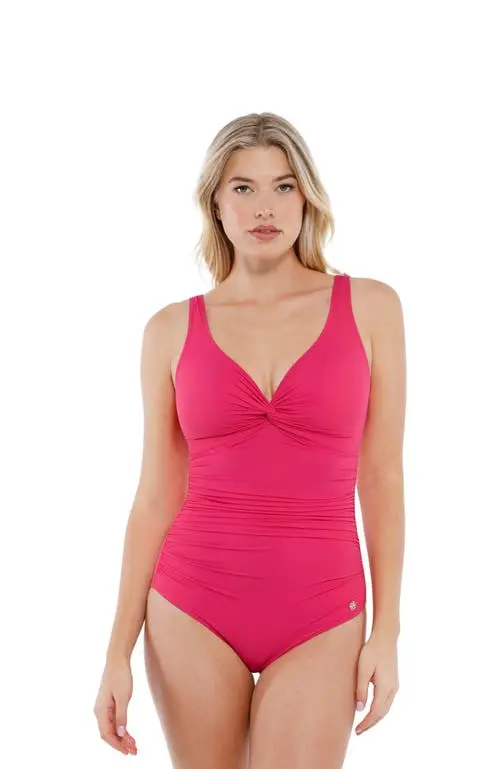 POPILUSH Twist-front Shapewear One-piece Swimsuit - Cerise