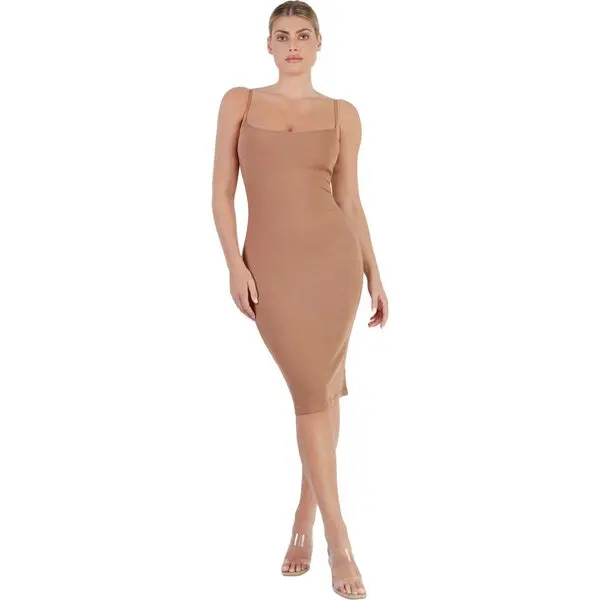 POPILUSH Shapewear Modal Bodycon Dress - Camel