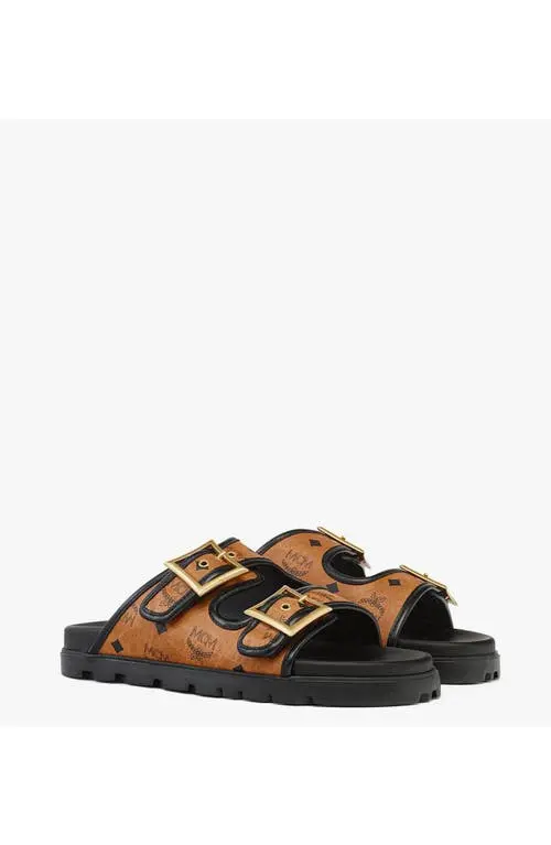 Mcm Sandals In Visetos - Cognac