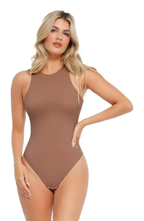 POPILUSH Cloudsense Sleeveless Cutaway Round Neck Bodysuit - Camel
