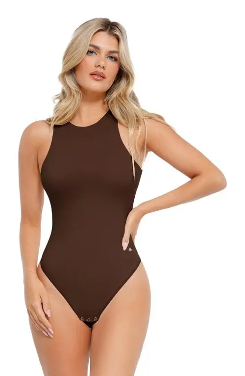 POPILUSH Cloudsense Sleeveless Cutaway Round Neck Bodysuit - Cocoa