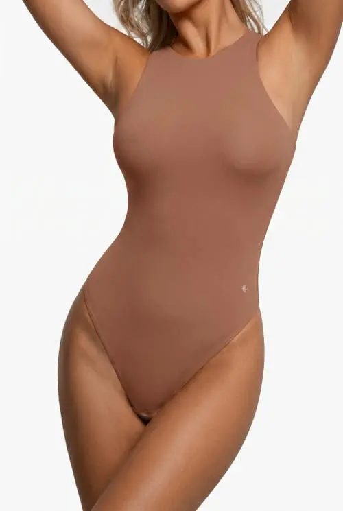 POPILUSH Cloudsense Sleeveless Cutaway Round Neck Bodysuit - Latte