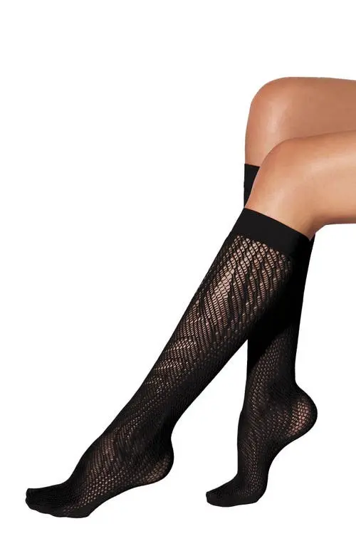 Wolford Snake Print Mesh Knee High Socks - Black