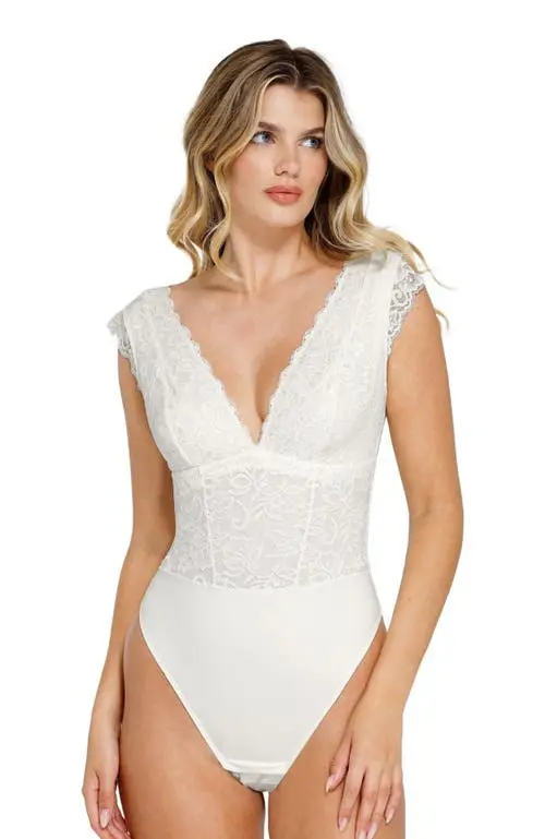 POPILUSH Shapewear Sculpting Lace Bodysuit - Chalk