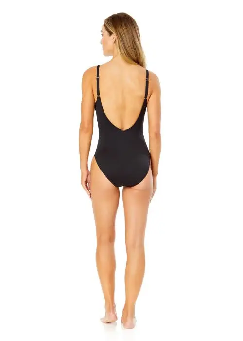 ANNE COLE Plunge Twist One Piece Swimsuit - Black