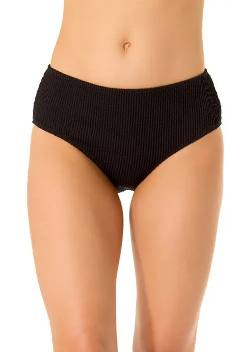 ANNE COLE Textured Mid-rise Bikini Bottom - Black